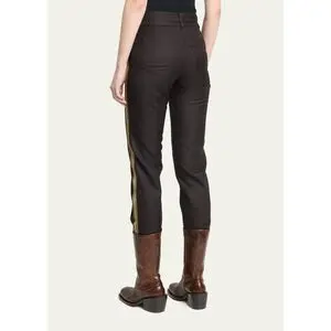 Dries Van Noten Side-stripe Herringbone Wool Straight-leg Pants With Belt