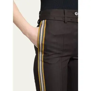 Dries Van Noten Side-stripe Herringbone Wool Straight-leg Pants With Belt