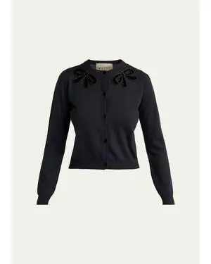 Valentino Garavani Velvet Bow Wool Crewneck Cardigan