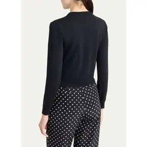 Valentino Garavani Velvet Bow Wool Crewneck Cardigan