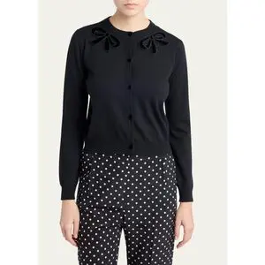 Valentino Garavani Velvet Bow Wool Crewneck Cardigan
