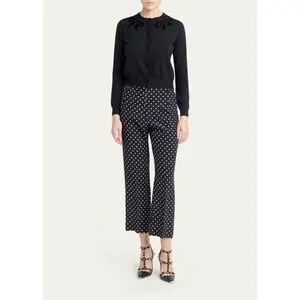 Valentino Garavani Velvet Bow Wool Crewneck Cardigan