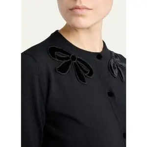 Valentino Garavani Velvet Bow Wool Crewneck Cardigan
