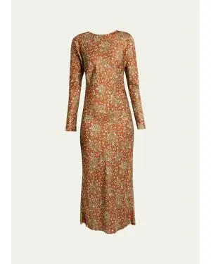 Dries Van Noten Floral Satin Long-sleeve Midi Dress