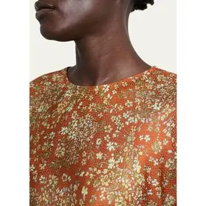 Dries Van Noten Floral Satin Long-sleeve Midi Dress