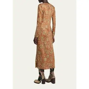Dries Van Noten Floral Satin Long-sleeve Midi Dress