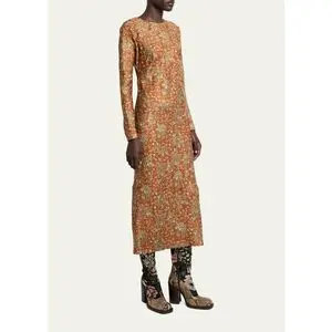 Dries Van Noten Floral Satin Long-sleeve Midi Dress