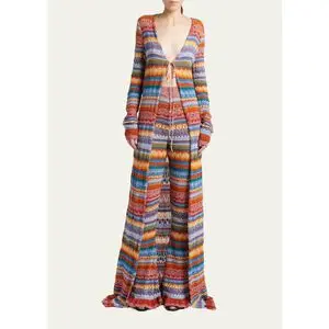 Etro Striped Open-knit Long Cardigan