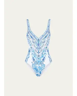 Camilla V-neck One-piece Swimsuit - Ceramic Panoramic