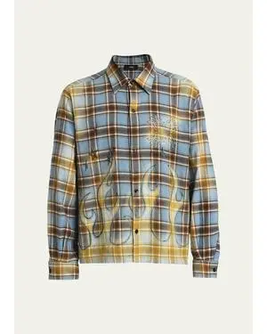 Amiri Cotton Plaid Ma Quad Flames Button-down Shirt - Blue