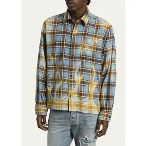 Amiri Cotton Plaid Ma Quad Flames Button-down Shirt