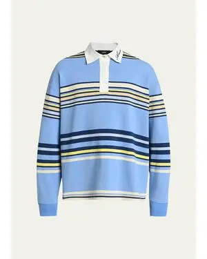 Amiri Cotton Multi-stripe Long-sleeve Polo Shirt - Blue
