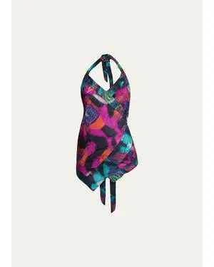 Dries Van Noten Halter Marble-print Top - Fuchsia