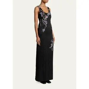 Dries Van Noten Sleeveless Embroidered Faille Column Gown