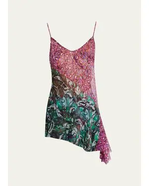 Dries Van Noten Crisanna Colorblock Silk Asymmetric Top - Fuchsia