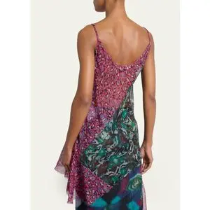 Dries Van Noten Crisanna Colorblock Silk Asymmetric Top