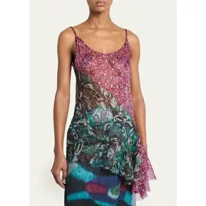 Dries Van Noten Crisanna Colorblock Silk Asymmetric Top