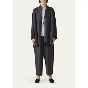 Eskandar Wide A-line Mandarin Jacket Long Length