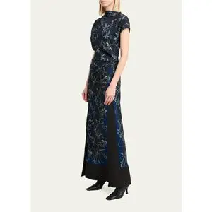 Proenza Schouler Anais Floral-print Gathered Button-side Maxi Dress - Ink Multi