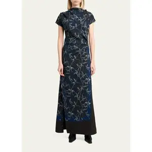 Proenza Schouler Anais Floral-print Gathered Button-side Maxi Dress - Ink Multi