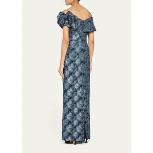 Rickie Freeman For Teri Jon 3d Floral Metallic Jacquard Column Gown
