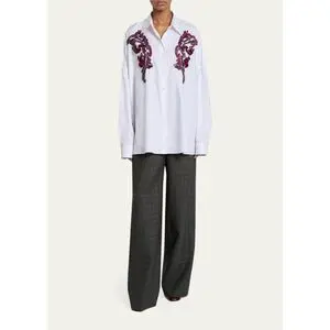 Dries Van Noten Embroidered Cotton Poplin Oversized Shirt