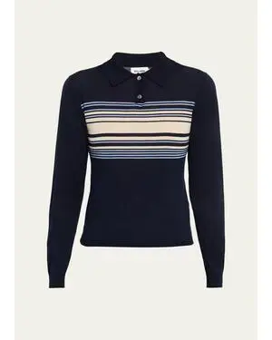 Still Here Striped Polo Sweater - Navy