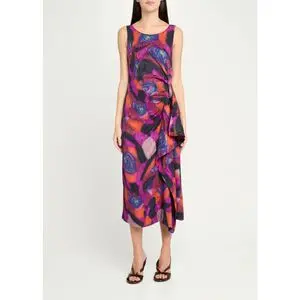 Dries Van Noten Dropps Sleeveless Ruched Ruffle Midi Dress
