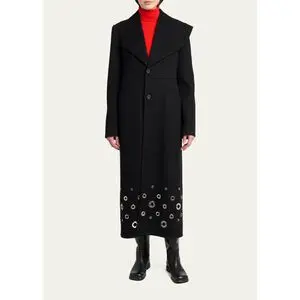 Proenza Schouler Alix Embellished Compact Melton Wool Long Coat