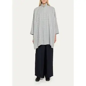 Eskandar Wide Longer Back Double Stand Collar Shirt Very Long With Slits