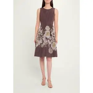 Rickie Freeman For Teri Jon Pleated Floral-print Mikado Dress