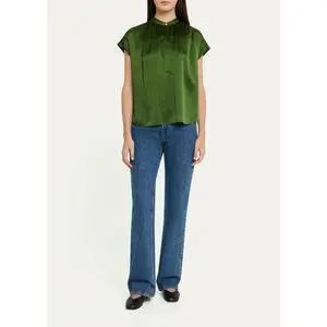 Vince Gathered Cap-sleeve Silk Top