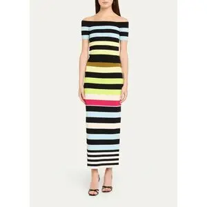 Christopher John Rogers Off-the-shoulder Striped Body-con Knit Top