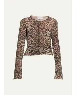 RE/DONE Isabelle Rib-knit Cardigan - Leopard