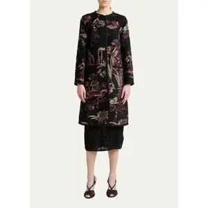 Etro Toile Brocade Single-breasted Long Coat - Multicolor