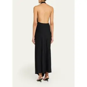 Christopher Esber Crystal Pendant Plunging Halter Maxi Dress - Black