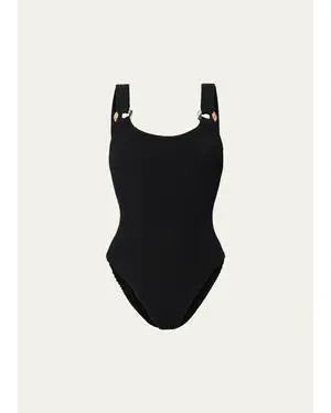 Burberry X Hunza G Domino Check Ring One-piece Swimsuit - Black