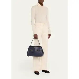 FERRAGAMO Hug Small Leather Top Handle Bag - Navy