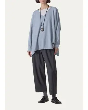 Eskandar A-line V-neck Sweater Long Length - Bluewater