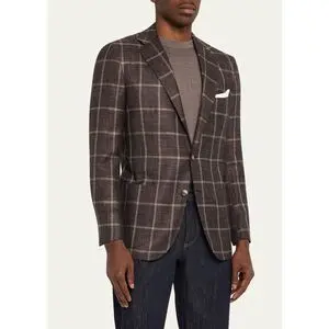 Kiton Windowpane Cashmere And Silk Single-breasted Sport Coat