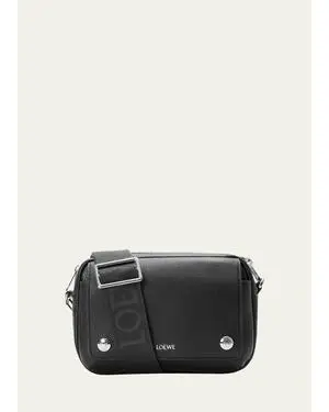 Loewe Small Pebble Messenger Bag In Grained Calfskin - Black