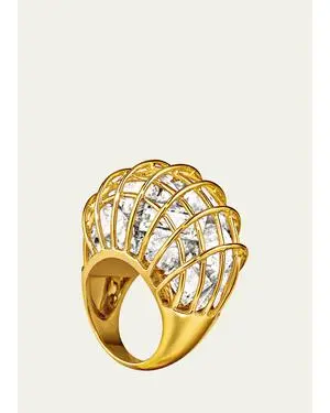 Verdura 18k Yellow Rock Crystal Caged Ring - Gold