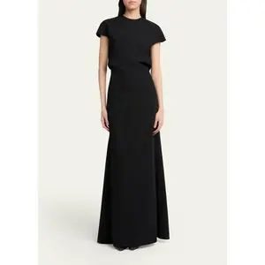 JIL SANDER Open Back Short-sleeve Long Wool Dress