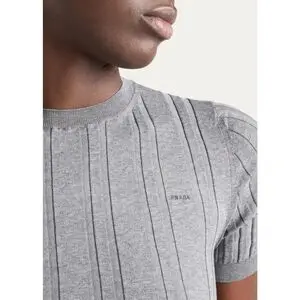 Prada Logo-embroidered Cotton Ribbed Short-sleeve Sweater