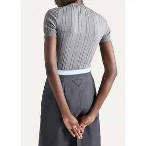 Prada Logo-embroidered Cotton Ribbed Short-sleeve Sweater