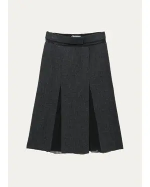 Prada Pleated Wool-silk Midi Skirt