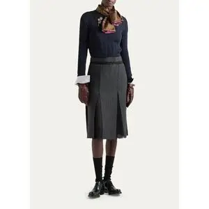 Prada Pleated Wool-silk Midi Skirt