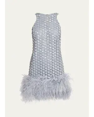 THE NEW ARRIVALS ILKYAZ OZEL Bixi Sequined Feather-trim Minidress - Crysalin