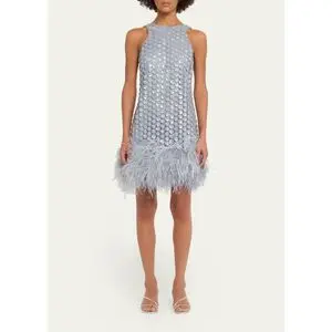 THE NEW ARRIVALS ILKYAZ OZEL Bixi Sequined Feather-trim Minidress