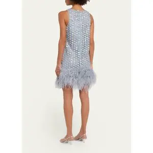 THE NEW ARRIVALS ILKYAZ OZEL Bixi Sequined Feather-trim Minidress